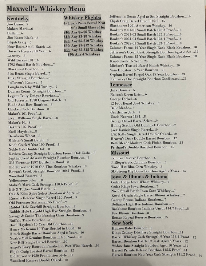 BEERS & WHISKEY - Maxwell's Bar & Grill