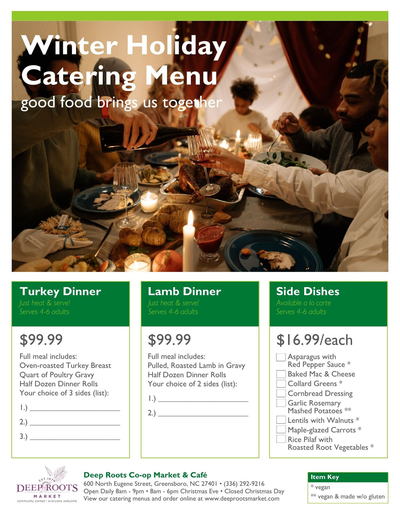 Holiday Menu - Deep Roots Market - Greensboro's Local Co-op Grocery & More