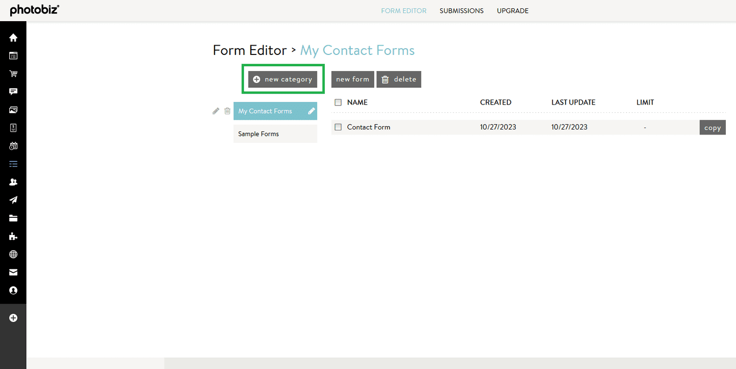 How Do I Create A Form Category? - PhotoBiz Knowledge Base