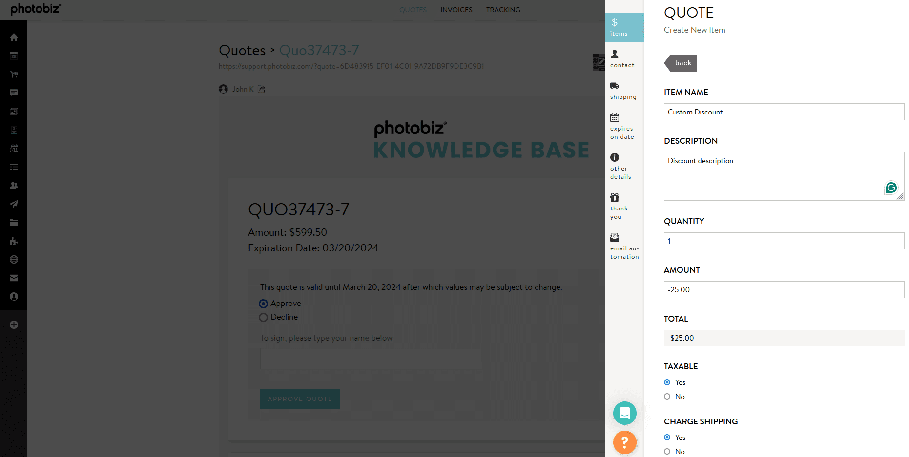 How To Include A Discount On A Quote - PhotoBiz Knowledge Base
