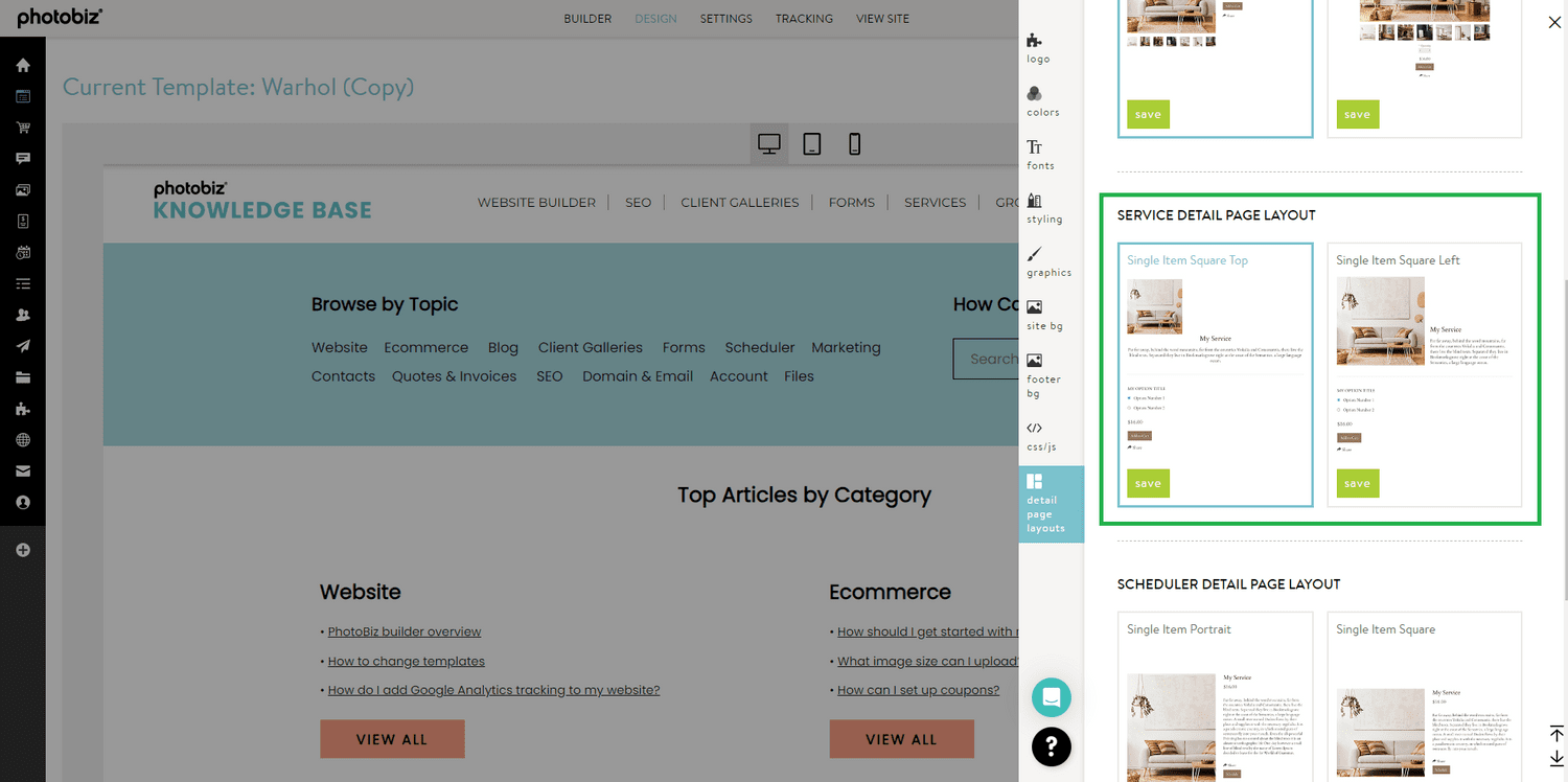 How To Customize Service Detail Layout - PhotoBiz Knowledge Base