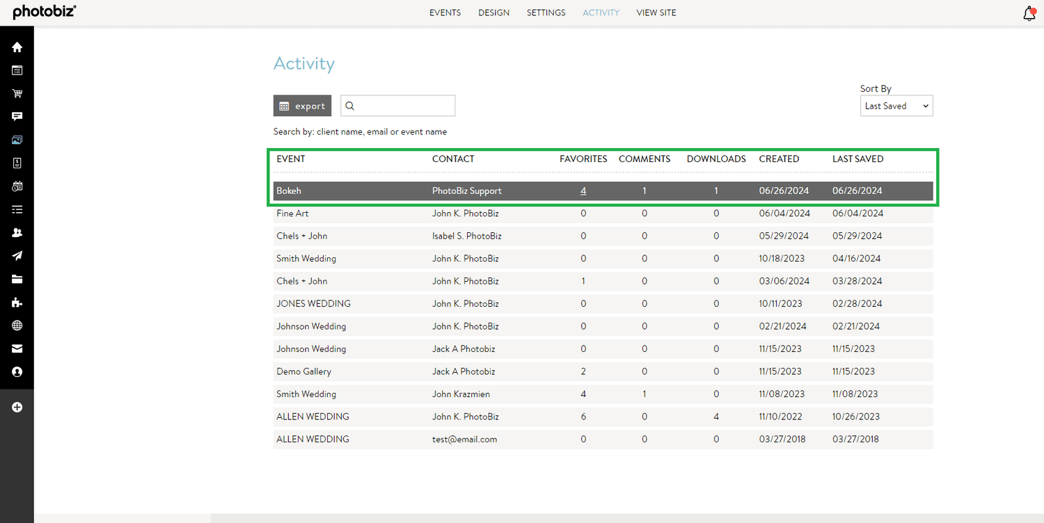 Viewing Activity in Client Galleries | PhotoBiz Support Hub