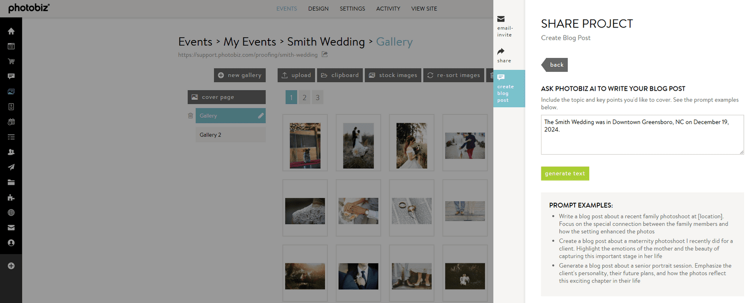 How to Create Blog Posts Using Your Client Galleries - PhotoBiz Knowledge Base
