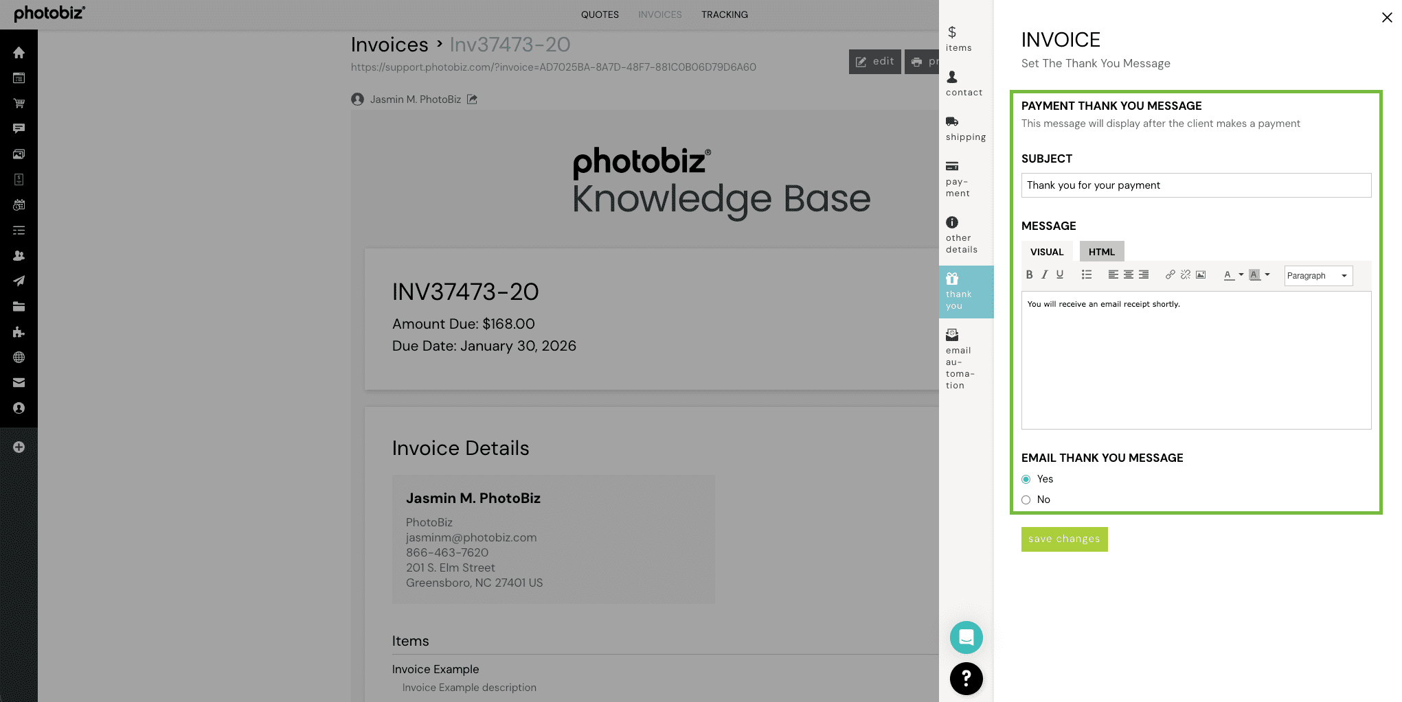 How To Add A Thank You Message To An Invoice - PhotoBiz Knowledge Base